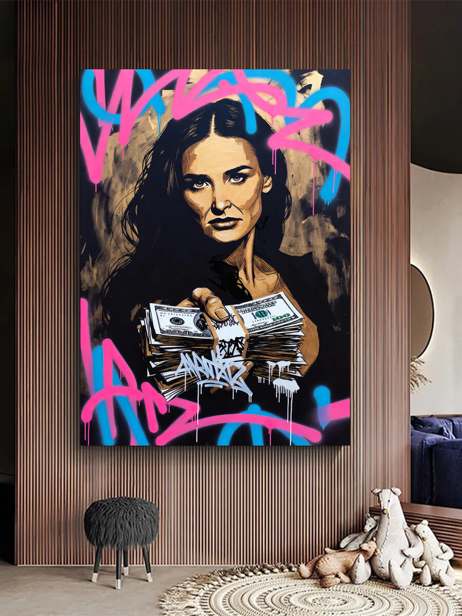 Картина на холсте «Demi Moore: поп-арт портрет Деми Мур» для просторной стены в формате 60×80 см