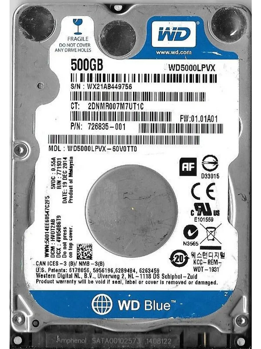 500 ГБ Жесткий диск Blue WD5000LPVX-60V0TT0 - 5400 об/мин