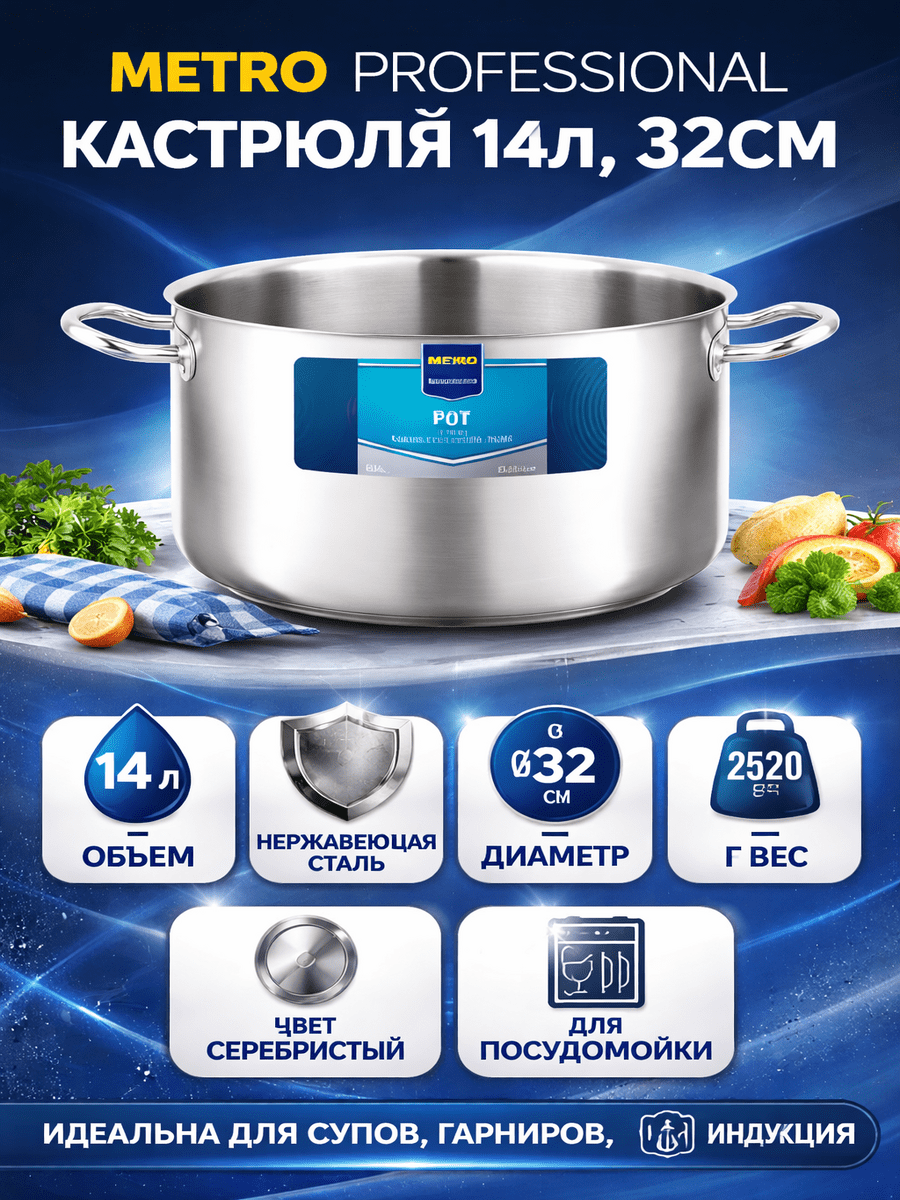 METRO PROFESSIONAL Кастрюля 14л, 32см