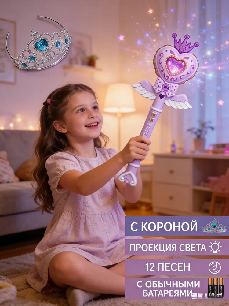 Со светом и звуком, электрическая игрушка "волшебная палочка принцессы Айши", детская интерактивная игрушка "волшебная палочка феи", фиолетовый