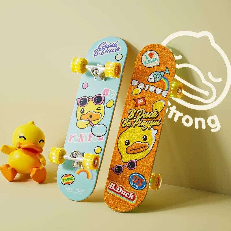 B.Duck Ныряющая Желтая Уточка 28-дюймовый Детский Скутер со Светящимися Колесами и Защитным Оборудованием для Малышей
