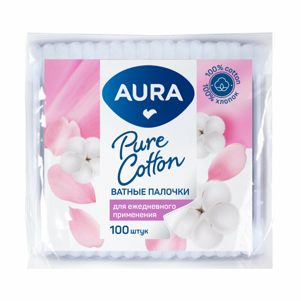 Ватные палочки комплект 100 шт, AURA, пакет, 20773, 13140, 127485
