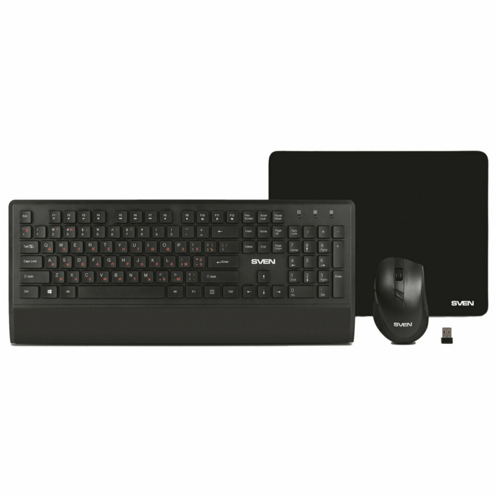 Набор беспроводной SVEN KB-C3800W, клавиатура, мышь 5 кнопок + 1 колесо-кнопка, коврик, SV-017293, 513835