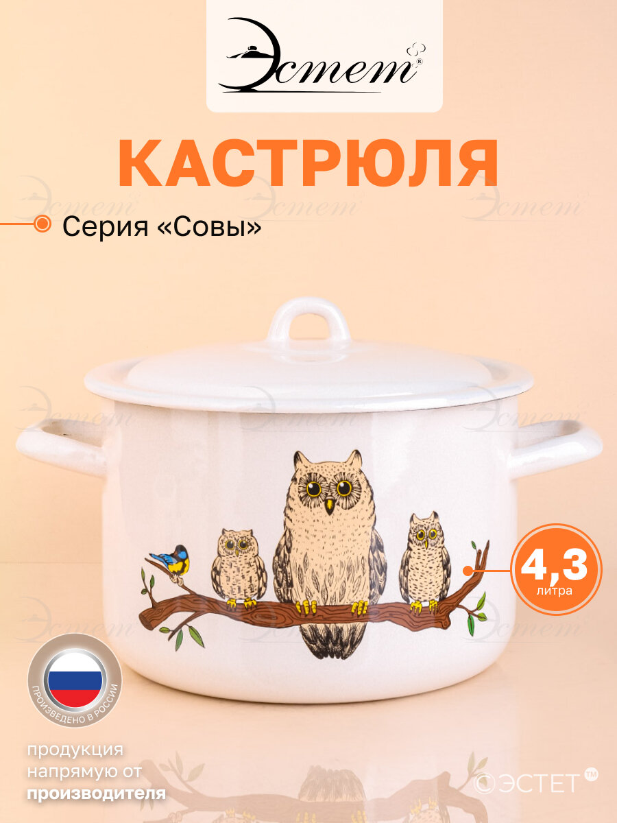 Кастрюля эмалированная 4.3 литра для всех типов плит