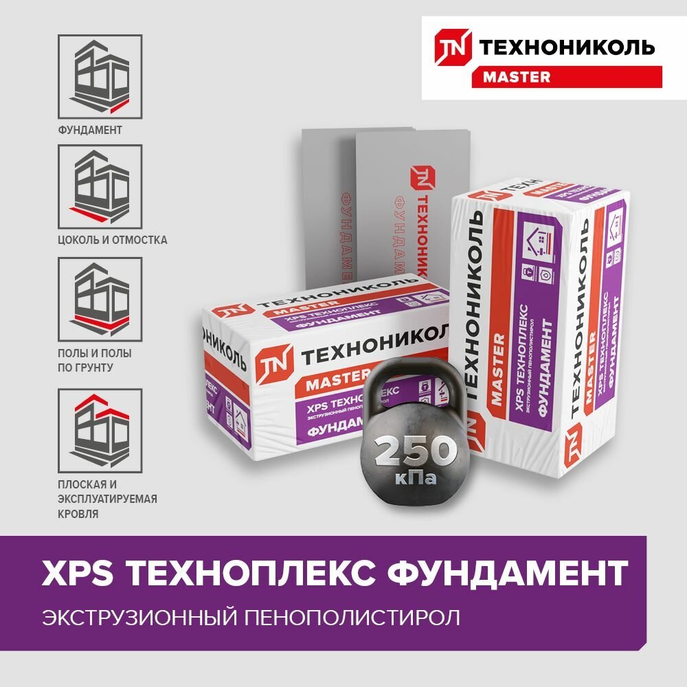 Утеплитель экструзионный Технониколь (эппс) XPS Техноплекс фундамент 1180x580x50-L комплект 4 упаковки 32 плиты. площадь 21.92 м2. для пола, фундамента, кровли