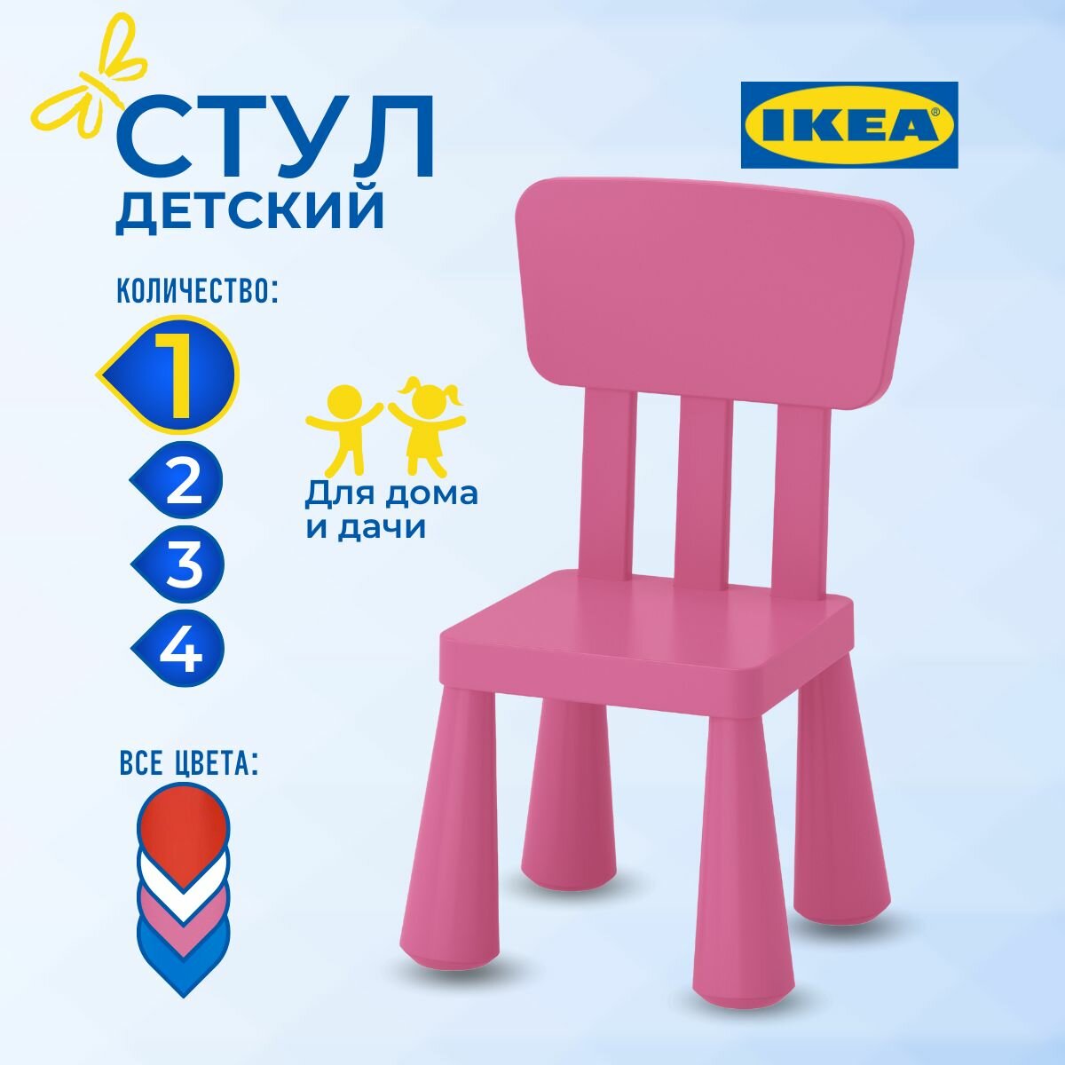 Стул детский Маммут стульчик пластиковый со спинкой икеа/икеа