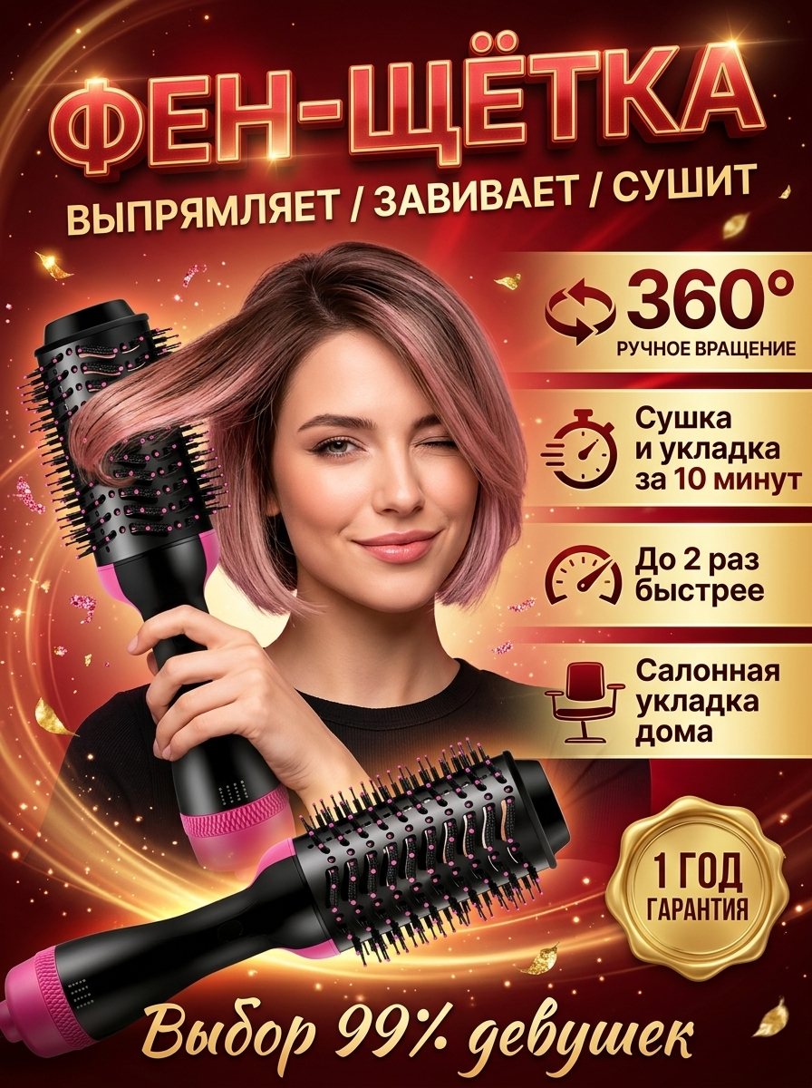 Фен-щетка для волос / Расческа с ионизацией One Step Фен-щётка (расчёска-фен) для волос Hair Dryer 3 в 1
