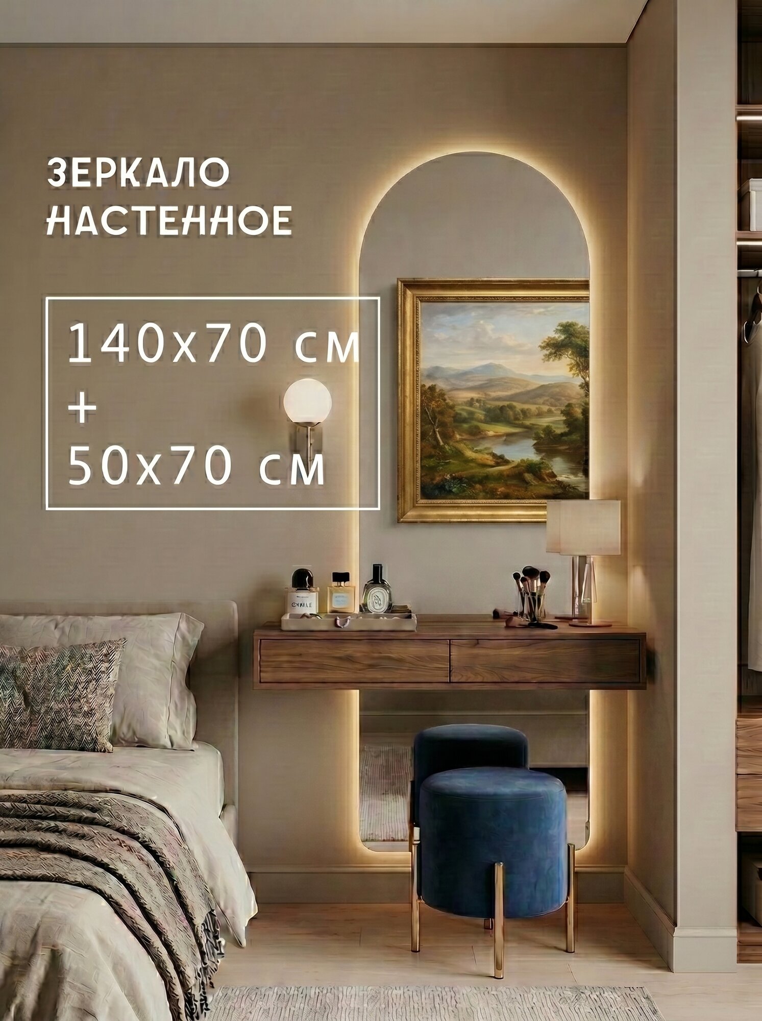 Комплект настенных зеркал Glassberry Palermu с фоновой подсветкой и ИК-сенсором, 190х70 см, без рамы, арка (набор 2 шт.)
