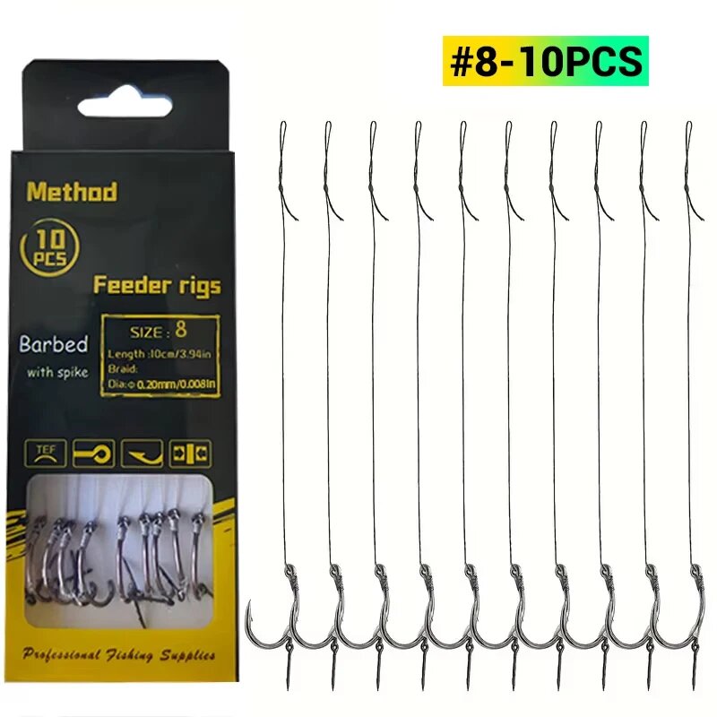 Feeder Rigs Method Carp Fishing, 10pcs Size 8