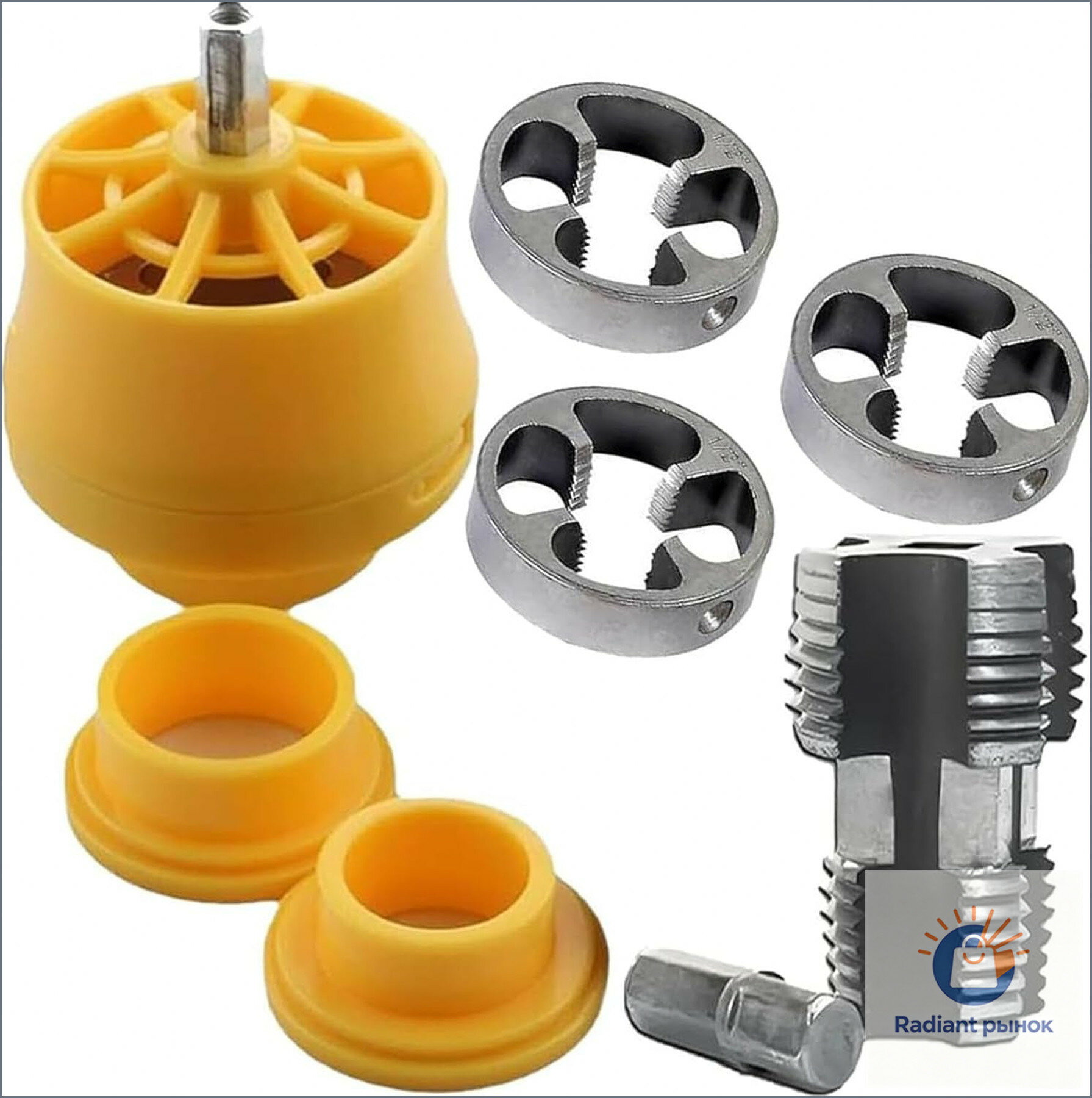 Комплект для нарезки резьбы на ПВХ трубах с 3 плашками (1/2", 3/4", 1") для электродрели