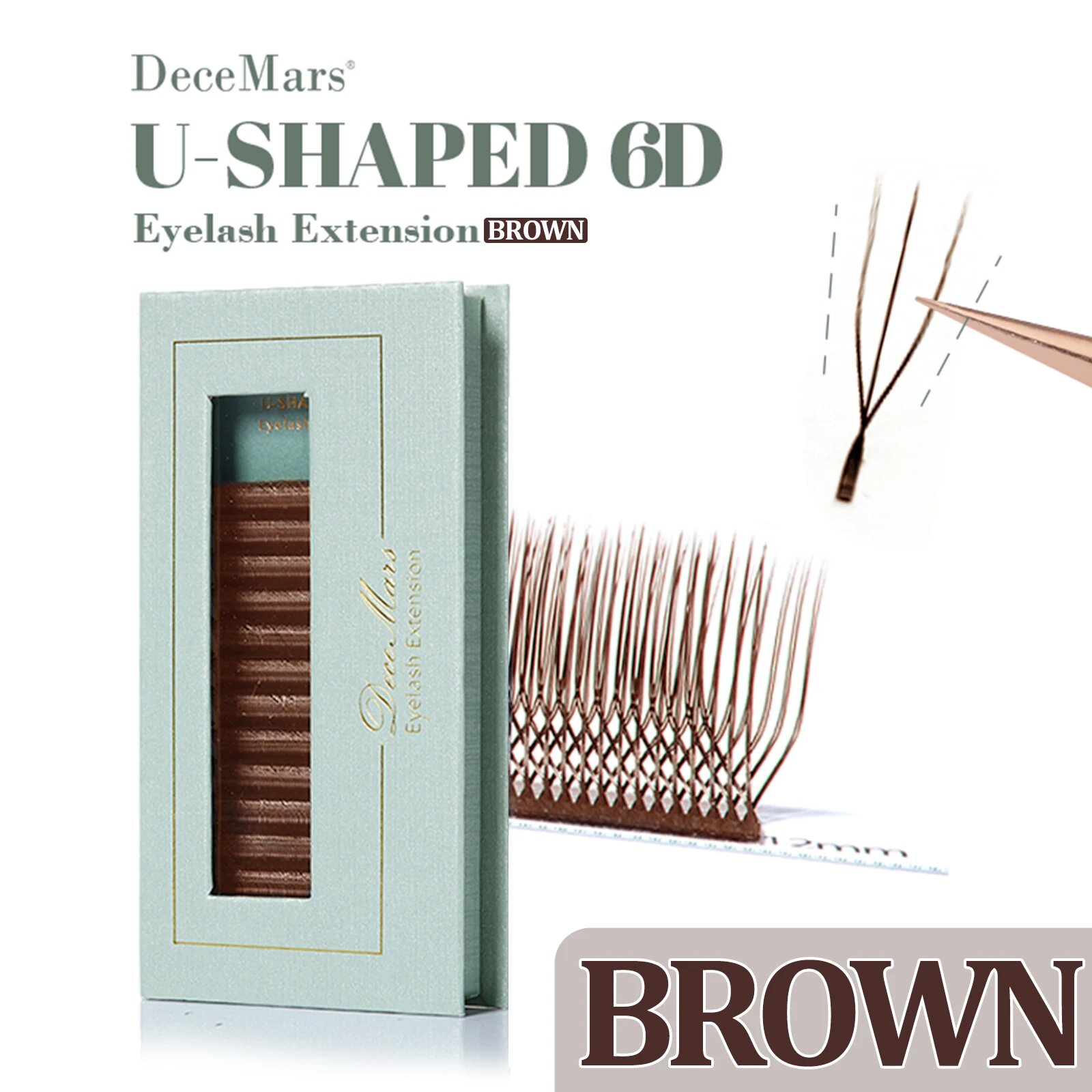 Накладные ресницы DeceMars 6D коричневые M, 8-14MIX