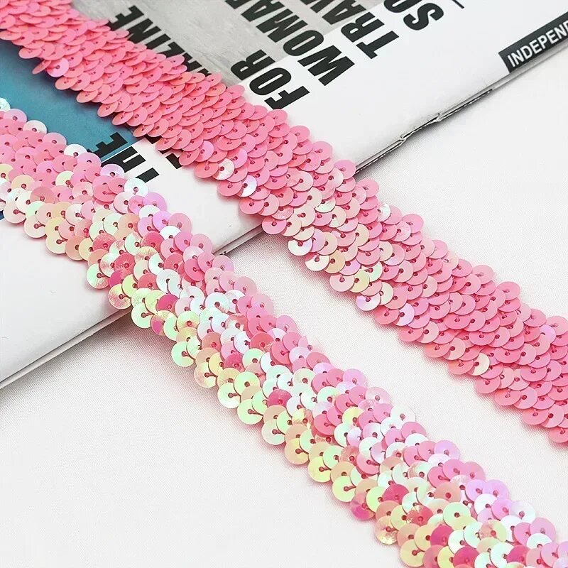 Meetee Эластичная кружевная лента с блестками 30 мм Розовый, DarkPink, 30mm-3Meters