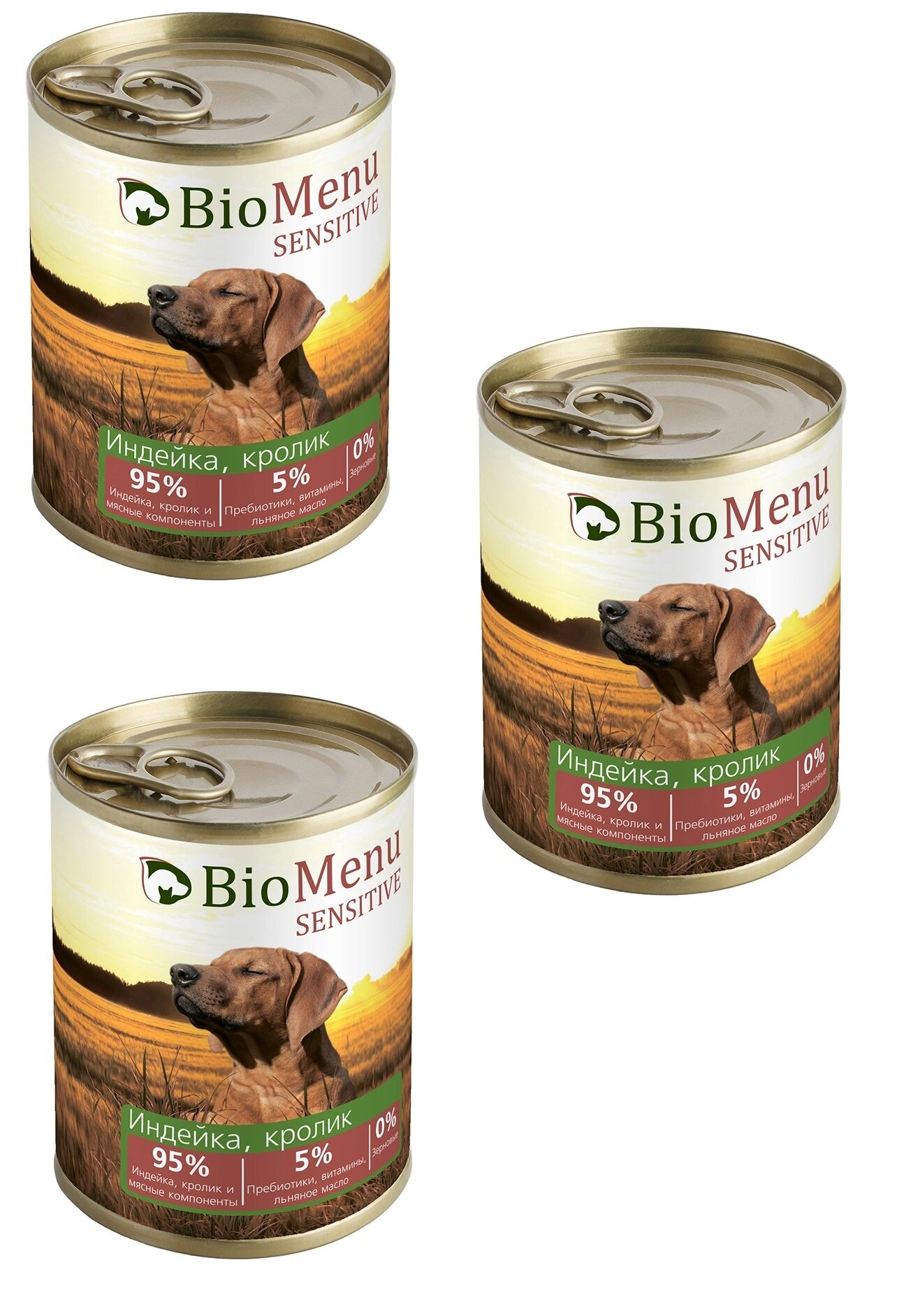 Консервы для собак Био Меню Sensitive Индейка/Кролик 410г 3шт