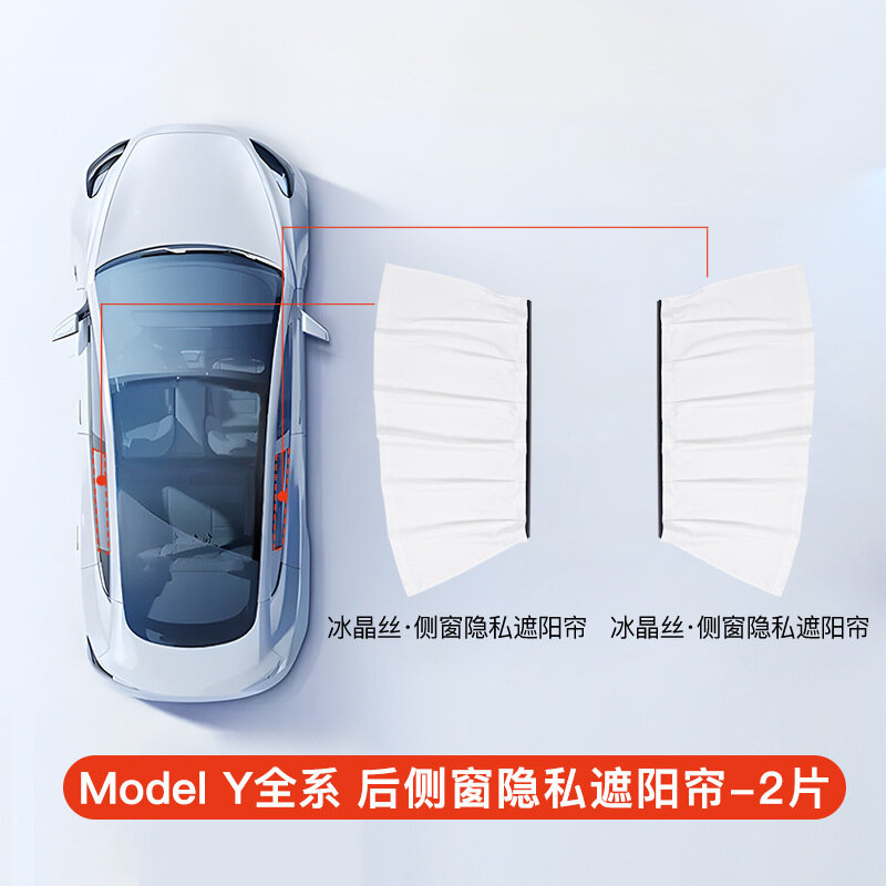 Солнцезащитные шторки для задних окон Tesla Model Y с подвижными направляющими - белый комплект из 2 штук для защиты от