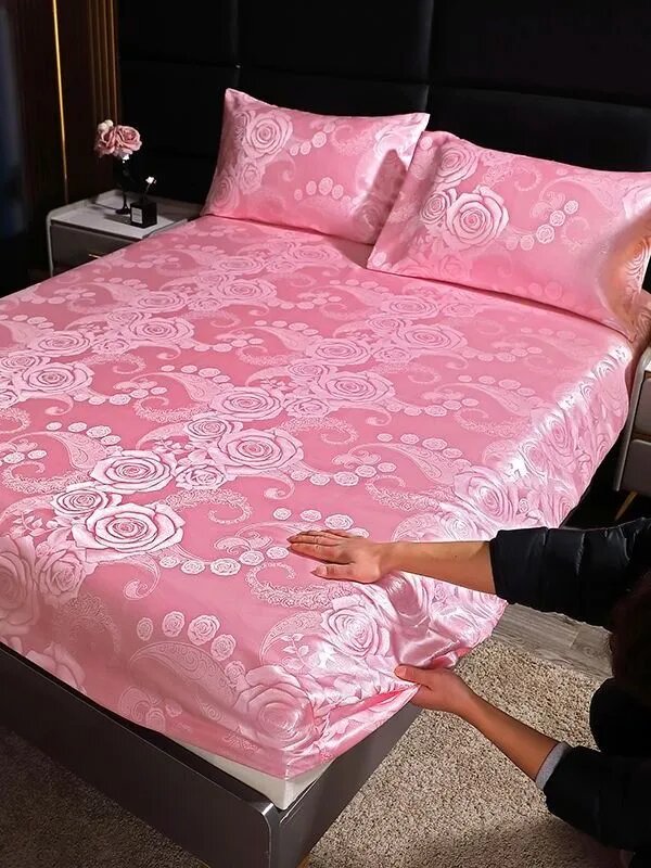 Простыня на резинке Сатин-жаккард 150x200 см, двуспальная, с жаккардовым узором