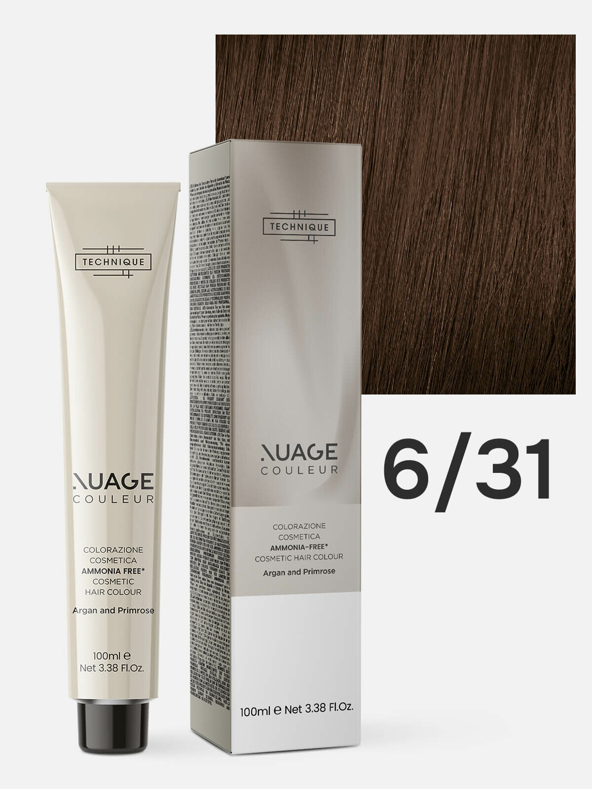 Крем - краска для волос профессиональная без аммиака Technique Nuage Ammonia Free Hair Color Cream 6.31 Темный русый Золотисто-пепельный, 100 мл