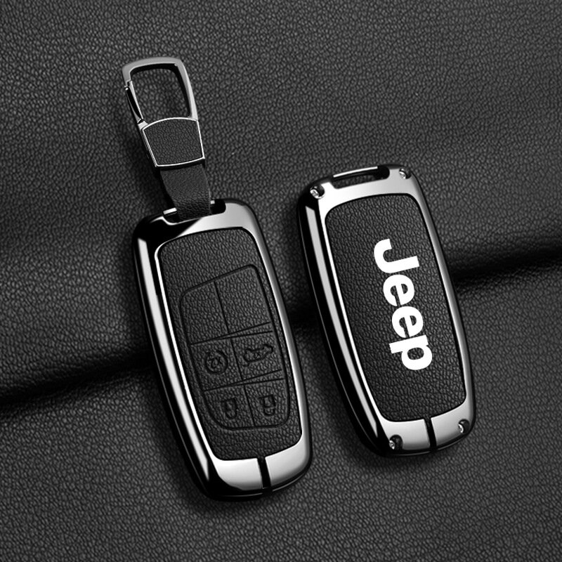 Чехол для брелока JEEP для Compass Renegade Liberty Commander Grand Cherokee 4-ключевой, текстура козьей кожи черный с