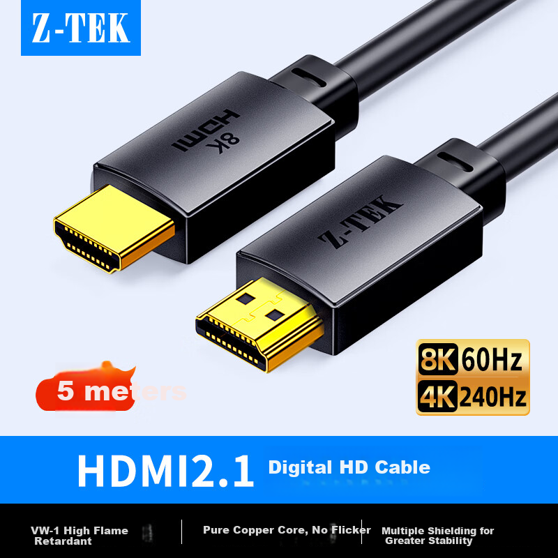 Z-TEK HDMI 2.1 5м Кабель высокой скорости с полной полосой пропускания 8K60Hz 4K240Hz для ноутбука ТВ монитора