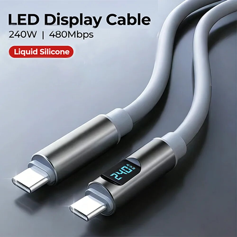 Силиконовый Кабель USB-C На Type-C 240W PD3.1 48V 5A Для Быстрой Зарядки, Совместимый С iPhone 1.2m