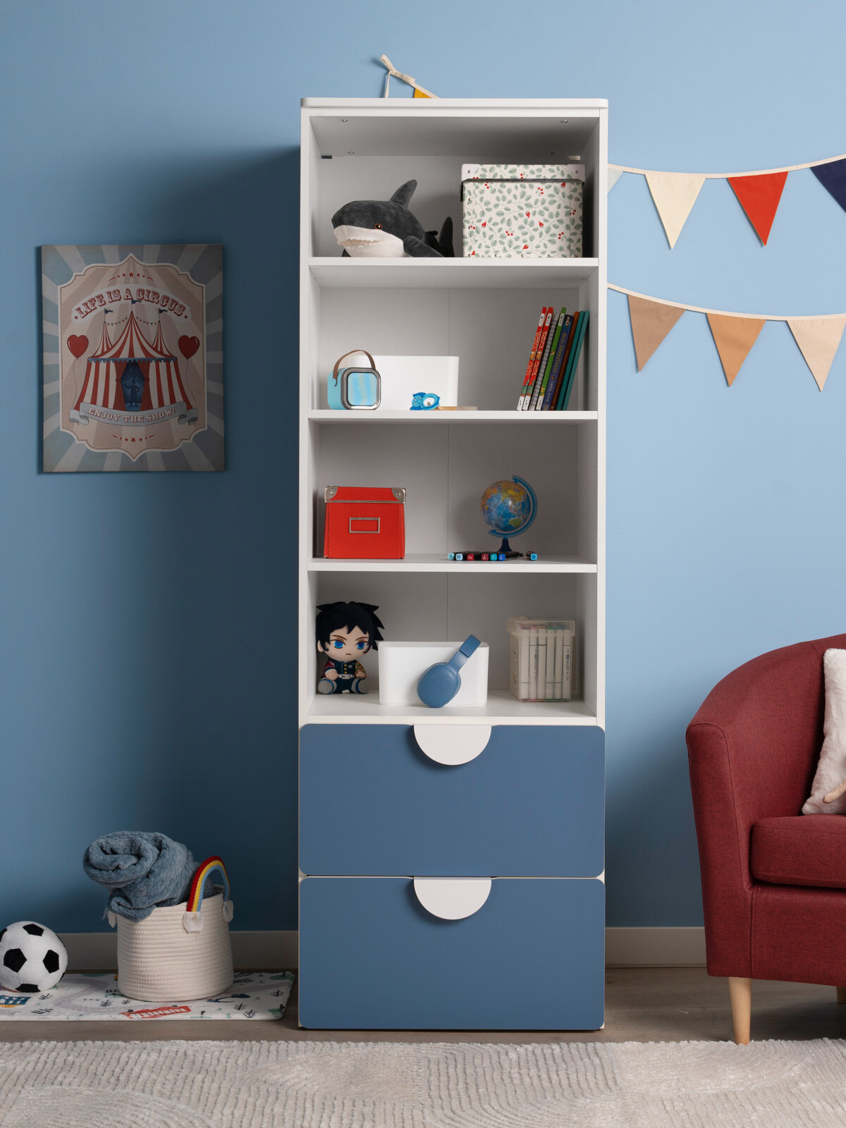 Стеллаж ГУД лакк Пикси, с двумя выдвижными ящиками, 60 x 57 x 180 см, голубой