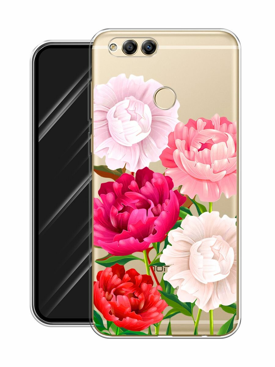 Чехол на Honor 7X / Хонор 7Х с принтом "Большие пионы", прозрачный — фото 1