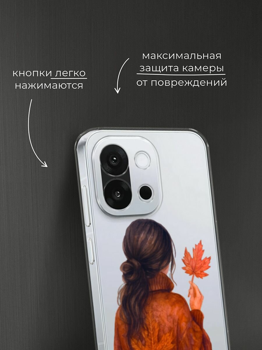 Чехол на OnePlus 13T / Ван Плас 13Т с принтом "Девушка с опавшим листом", прозрачный — фото 1