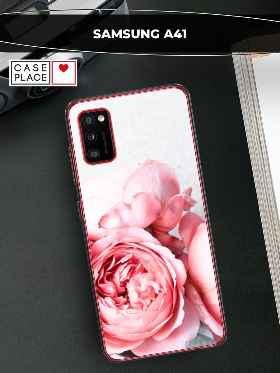 Чехол на Samsung Galaxy A41 / Самсунг Галакси А41 с принтом "Пионы на белом"