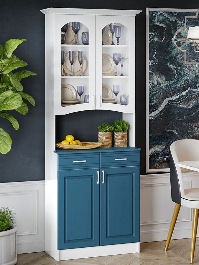 Буфет двустворчатый Констанция белый матовый/джинс/белый миф