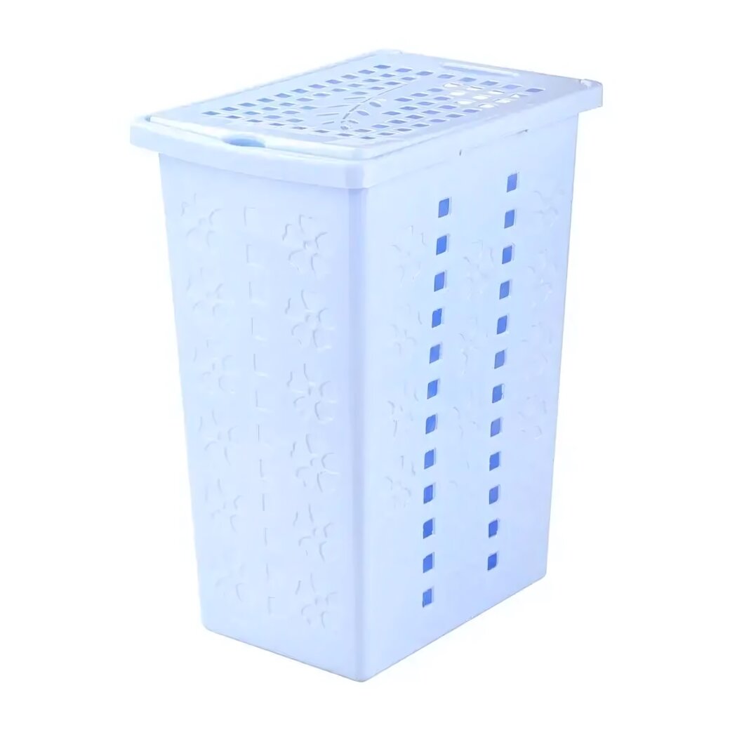 Корзина для белья 30л с перфорированной крышкой, пластик, голубой цвет, узорчатый дизайн