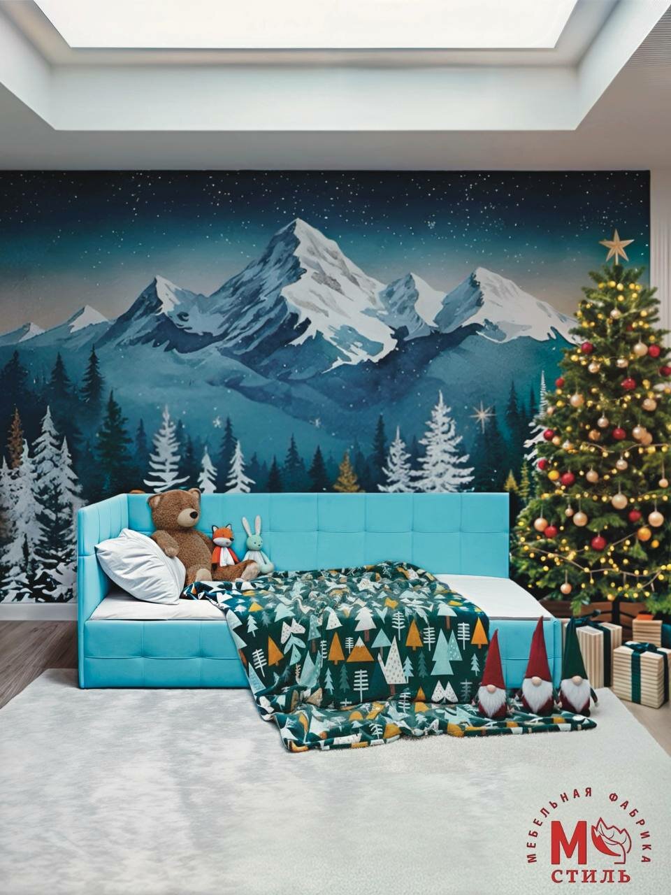 Кровать детская М-Стиль "Банни", бирюзовая, 200х90 см, с ящиком, ортопедическая