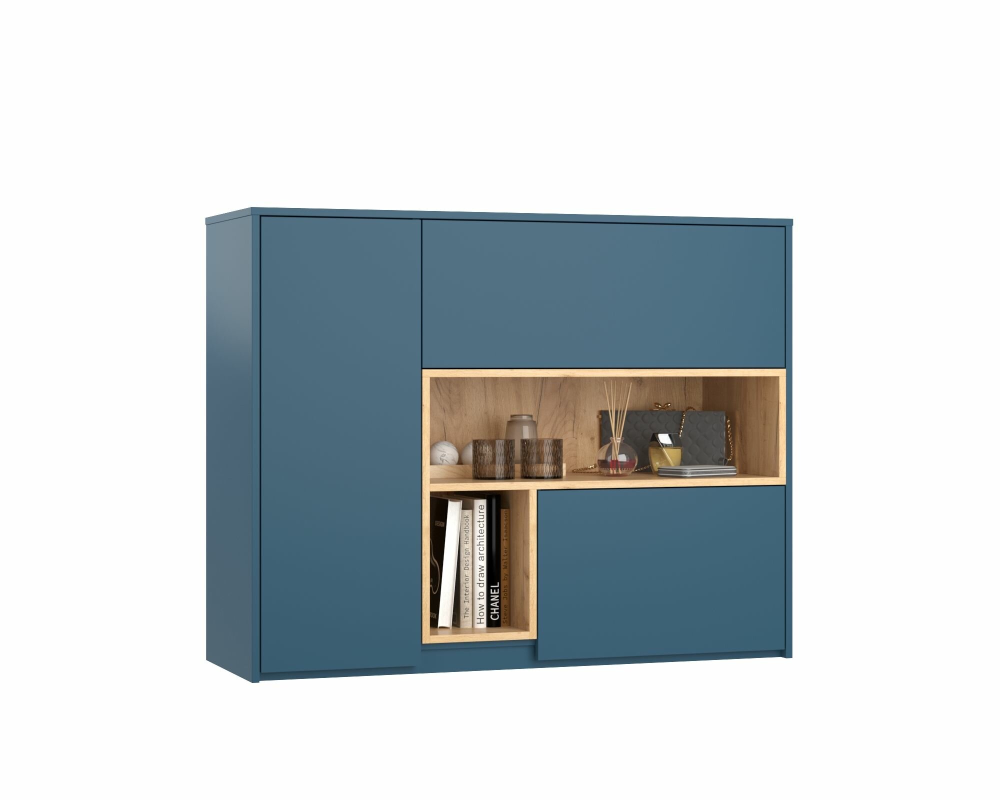 Комод с ящиками "Рокки 8" 120х95х40 Альби Полуночно-синий / Дуб крафт золотой