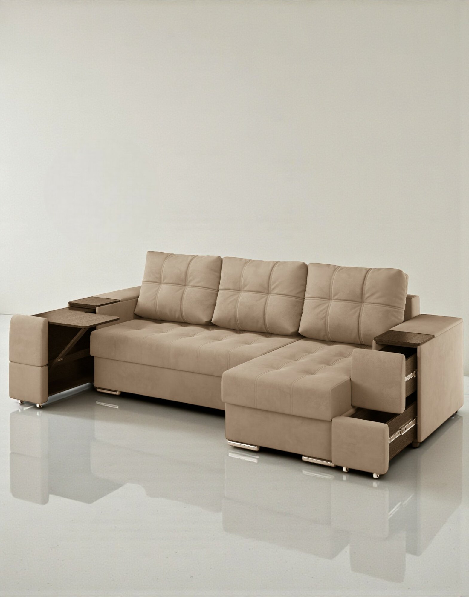 Угловой диван Бруклин, пантограф, независимый пружинный блок, металлический каркас, с журнальным столиком