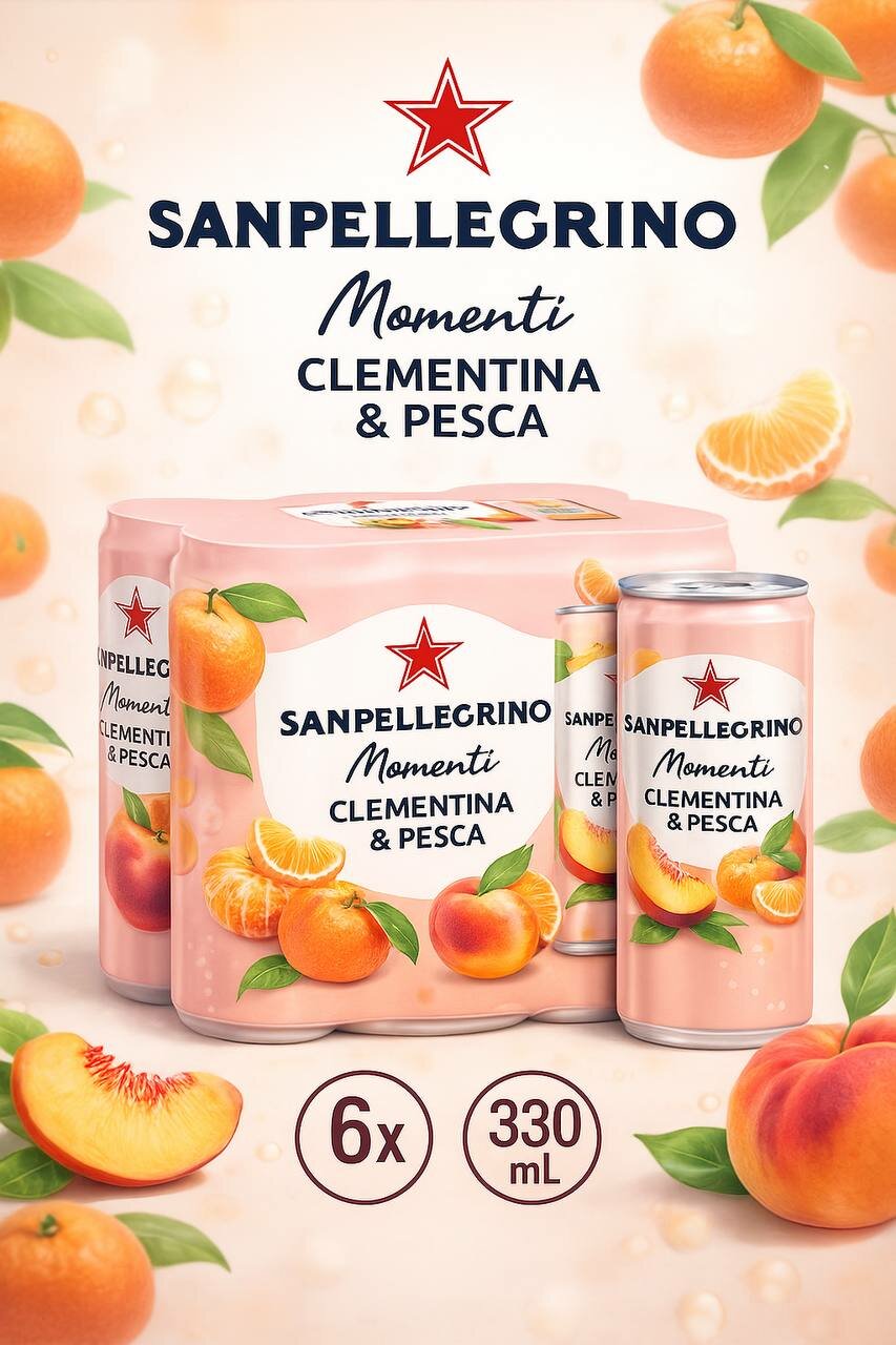 Газированный напиток Sanpellegrino Momenti Санпеллегрино Мандарин и Персик, 6 шт * 330 мл, Италия