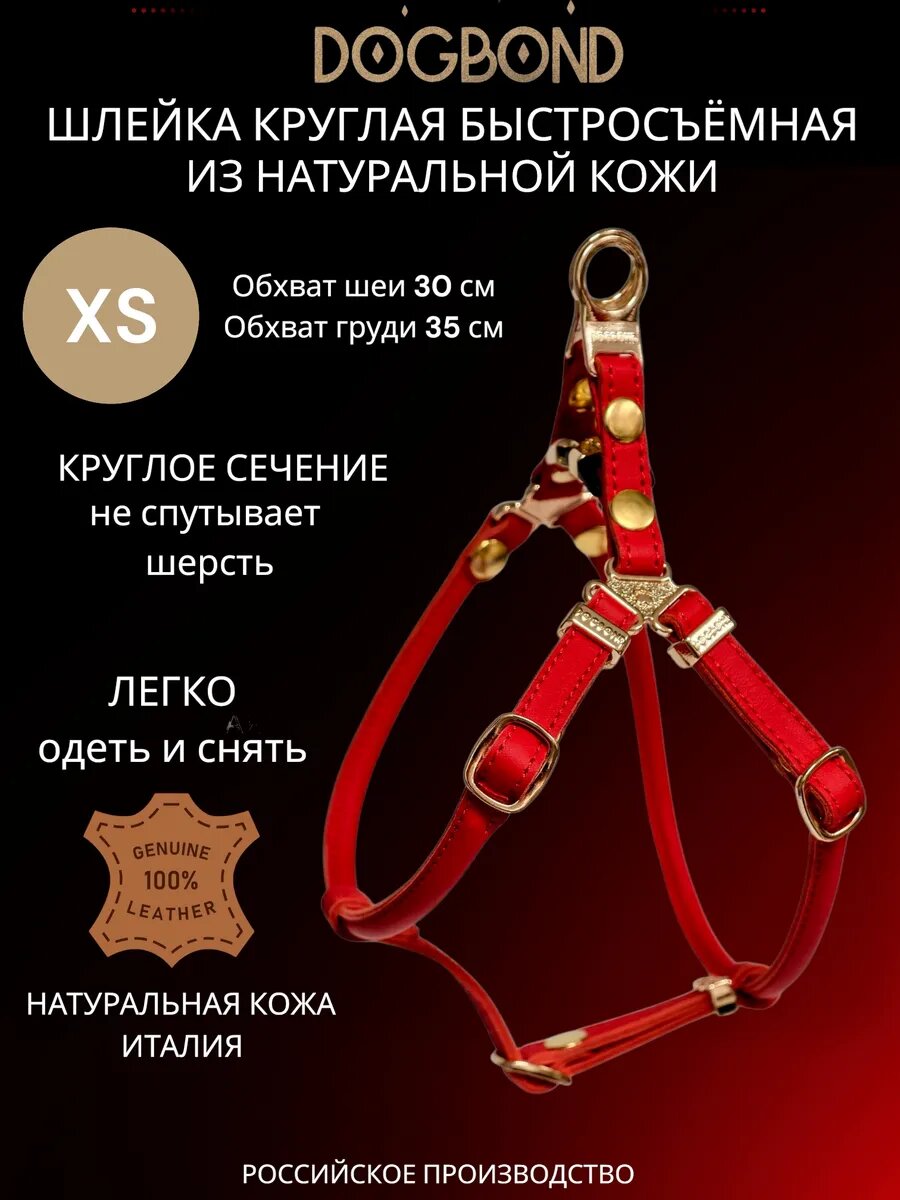 Шлейка Dogbond быстросъемная для шпица круглая из кожи