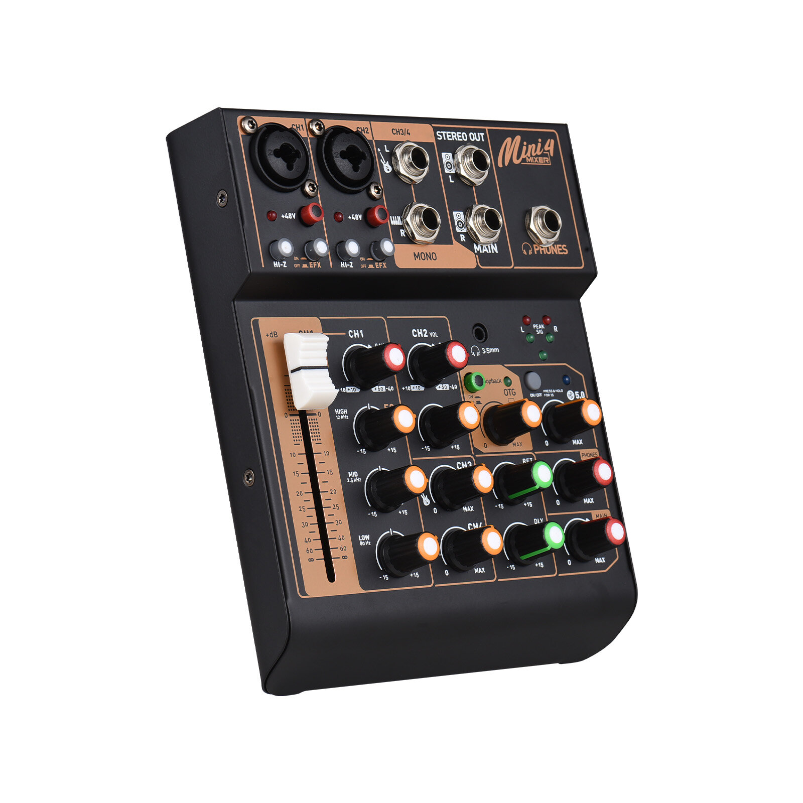 Аудио-Микшер Портативный 4-Канальный Консоль DJ Мини-Микшерная Плата с USB BT 48V Фантомным Питанием 3-Бэнд EQ Кнопка Лупбэка Для Живих Выступлений Студии Вечеринки