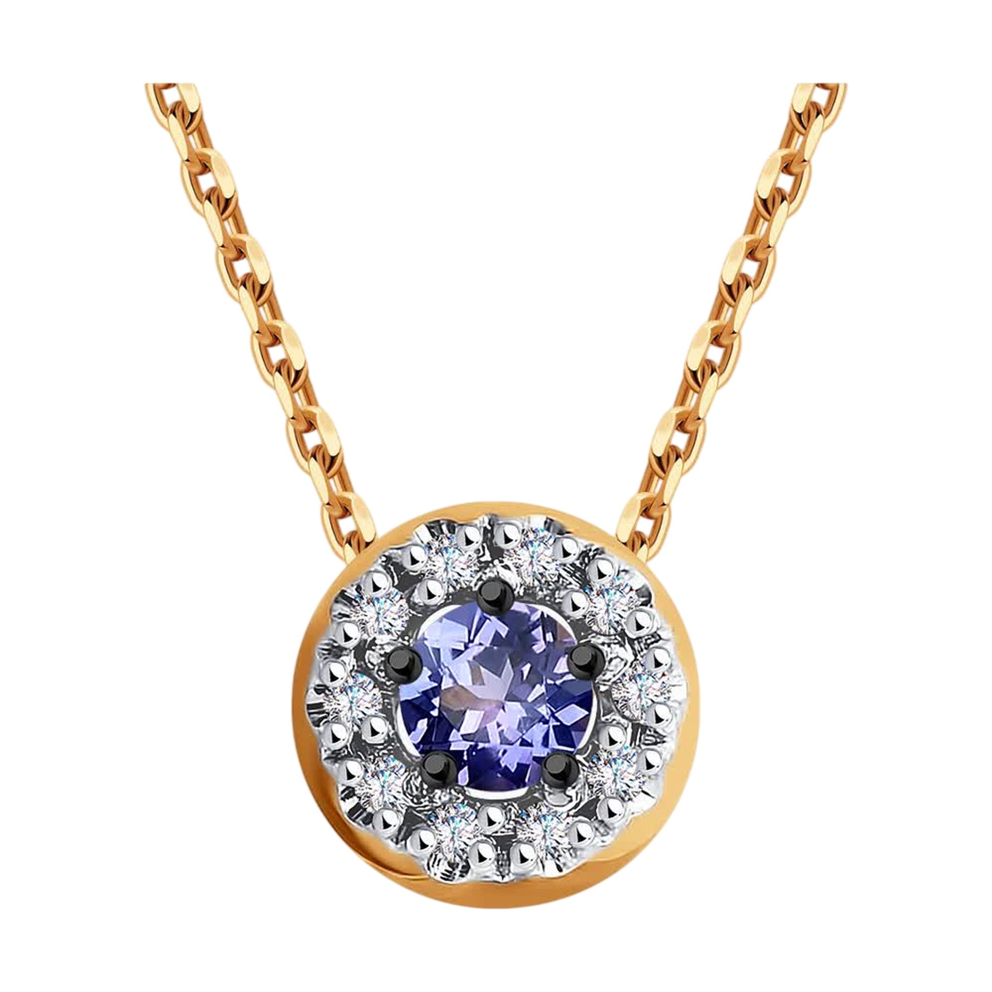 Подвеска, красное золото, 585 проба, танзанит, бриллиант