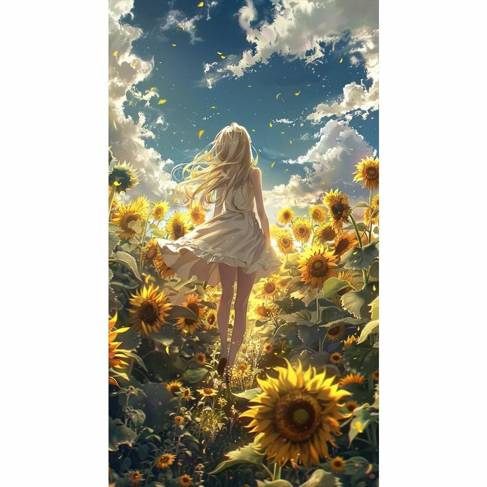 Набор для вышивания крестом Девочка с подсолнухом, 14CT, хлопковая ткань, 2 нити, 40x70 см