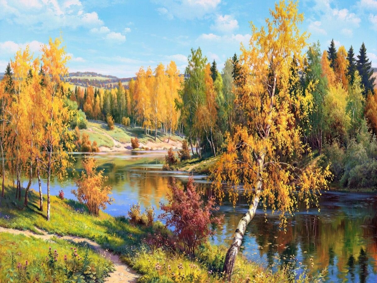 Картина по номерам на холсте с подрамником 40х50 Пожелтевший лес (худ. Прищепа И.) Осень Пейзаж Природа