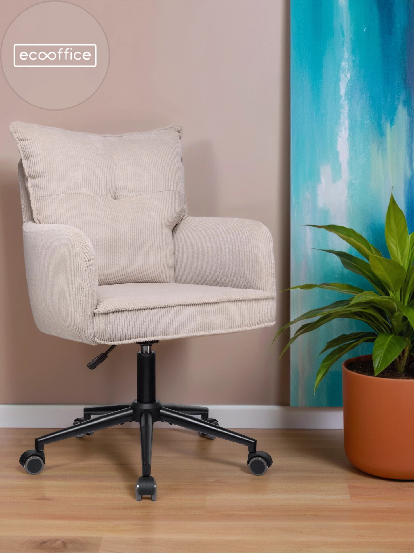 Кресло компьютерное офисное Eco-Office ALEN ECH-4110 L, стул крутящийся на колесиках, Бежевый велюр