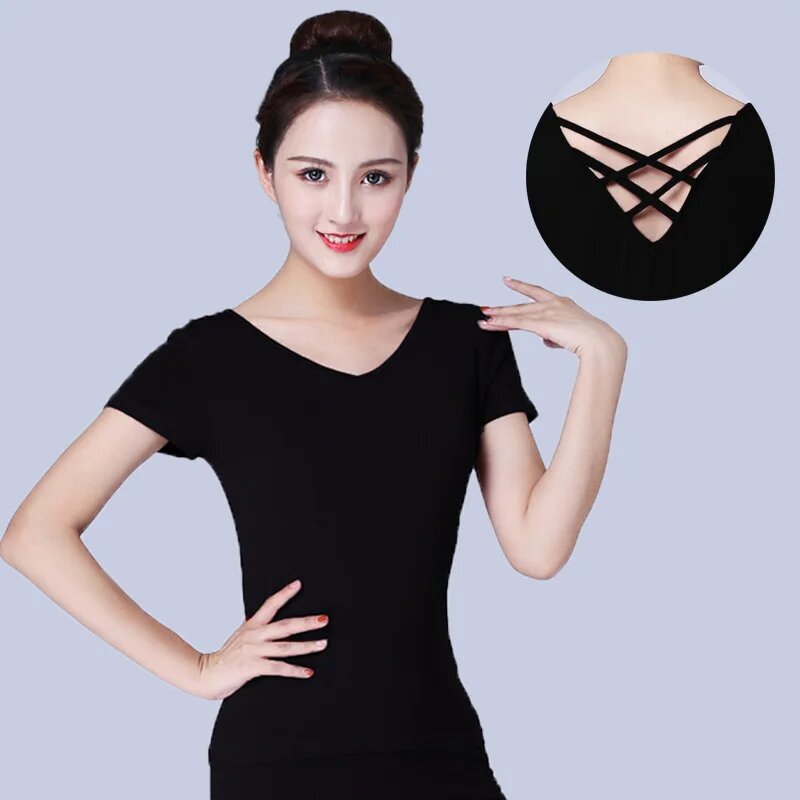 Танцевальный топ Black XXXL, латина, короткий рукав