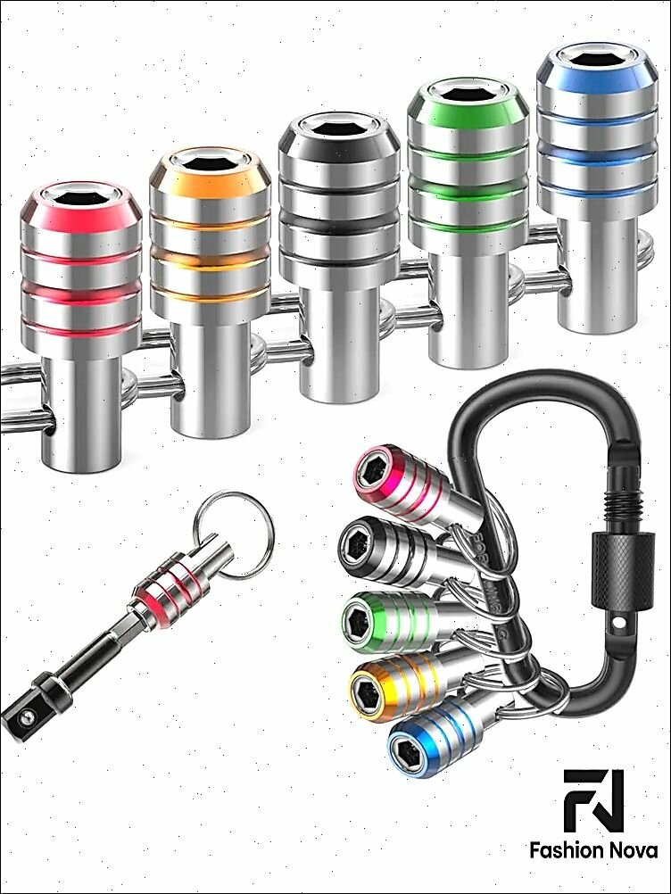 Держатель бит шестигранных на 1/4", с быстросъемным карабином, отвертка набор держателей бит, Адаптер для бит и отверток, брелок-удлинитель, 5 предметов.