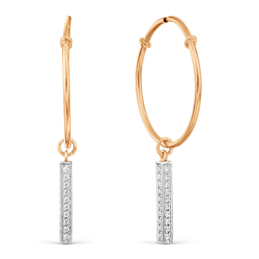 Серьги конго, с подвесками, красное золото, 585 проба, фианит