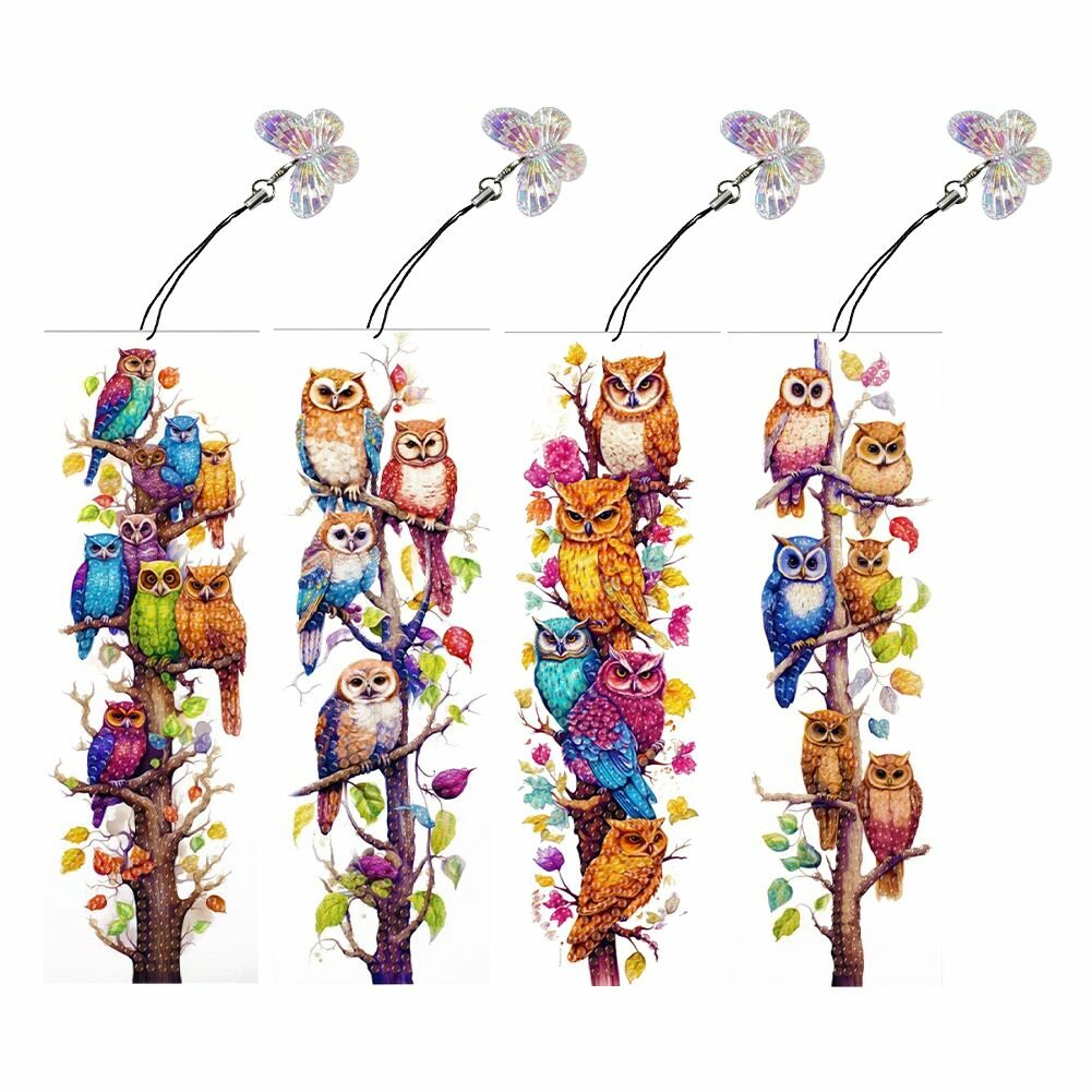 Алмазная вышивка для книг, фигурка совы с кристаллами, 4 штуки