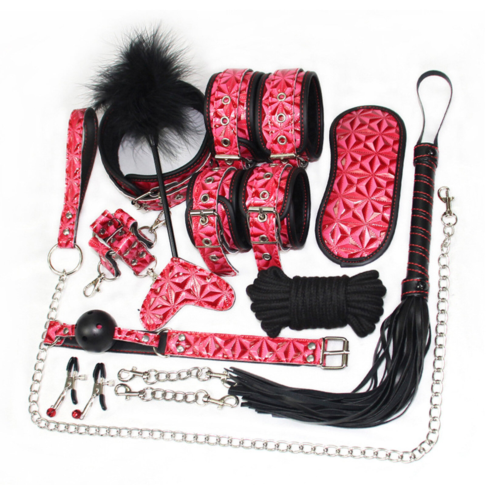 10 штук набор игрушек для взрослых, наручники из кожи с алмазной текстурой, плеть, веревка, флиртующие связанные сексуальные игрушки для пар.