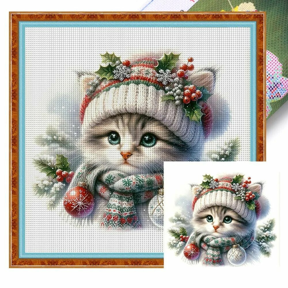 Набор вышивка крестом Котик, полная выкладка, хлопок, 30x30 см