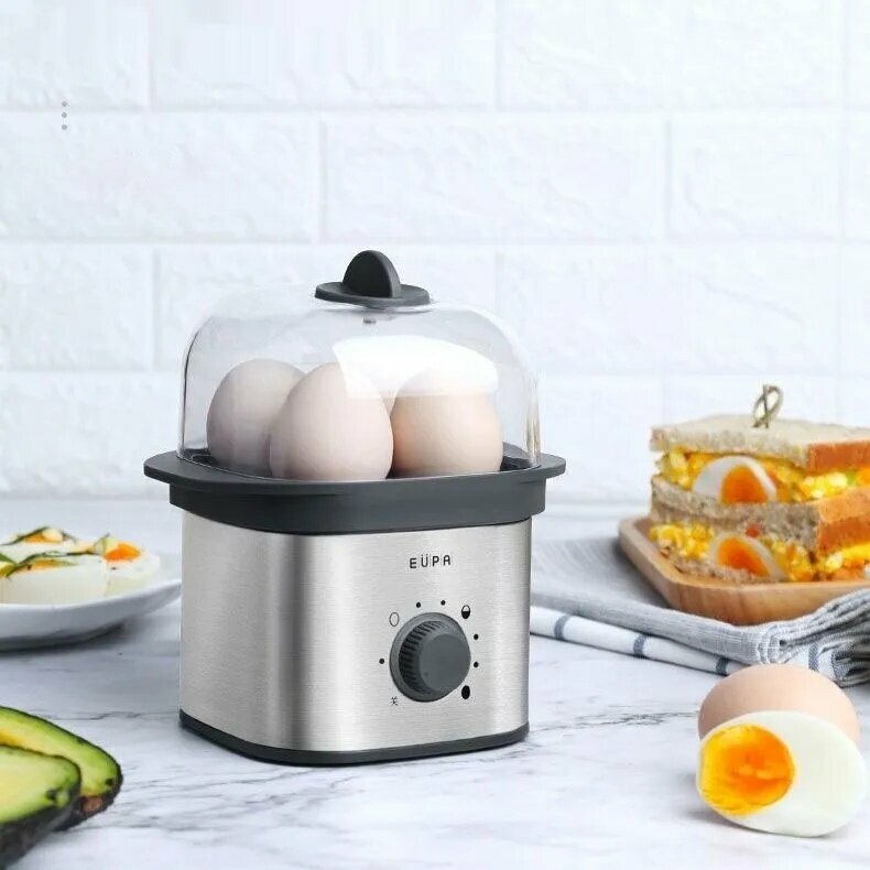 Яйцеварка электрическая на 4 яйца 350 Вт, автовыключение, металл, серебристая / Аппарат для приготовления яиц пашот на пару