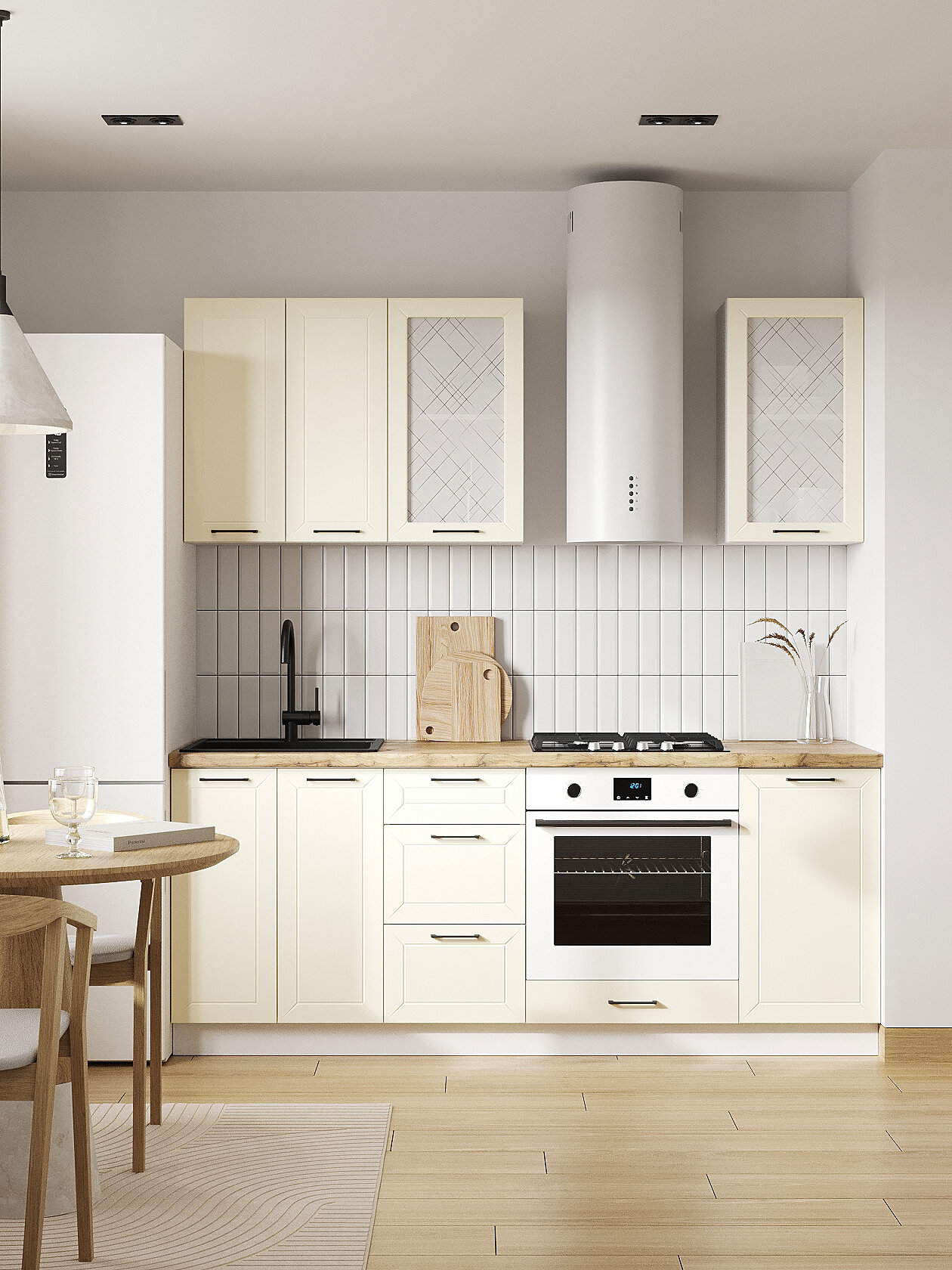 Кухонный гарнитур Сектор 2 м, мебель для дома и кухни, Белый / Магнолия / Стекло