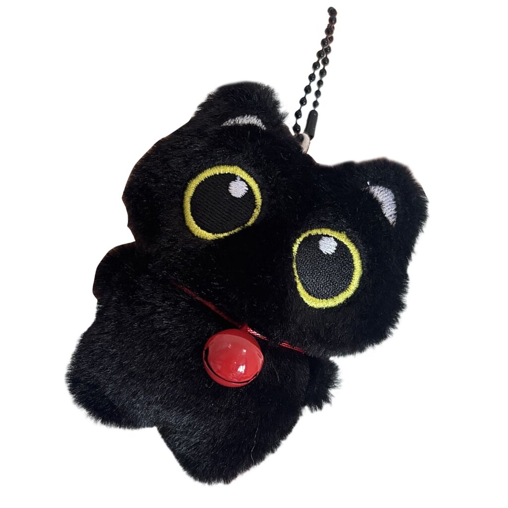 Black Kitten Bells Charm Keyring Plush Toy Bags Christmas Tree Hanging Accessory