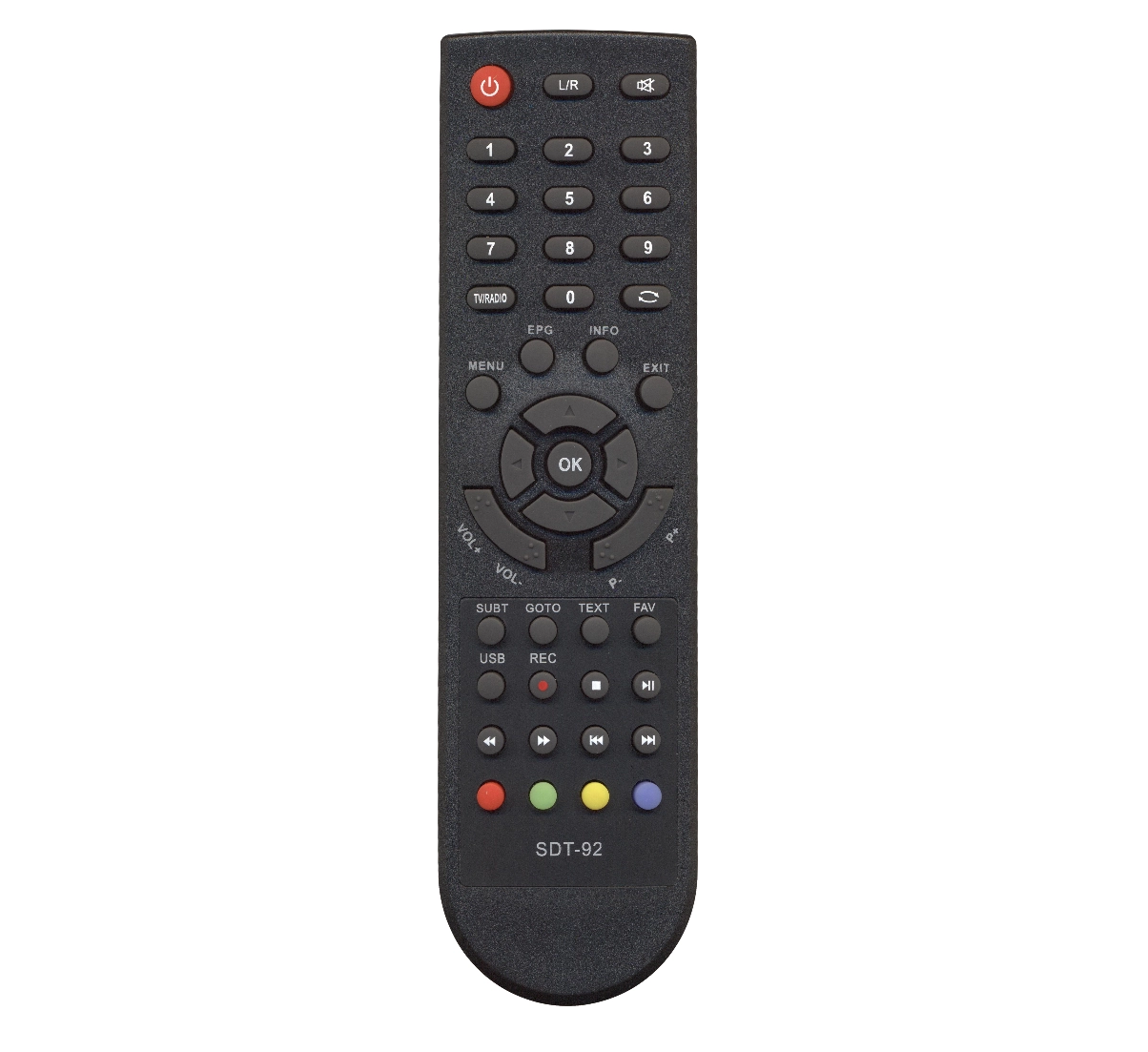 Пульт Huayu SDT-92, для DVB-T2 ресивера, SUPRA, цвет чёрный, ИК-сигнал