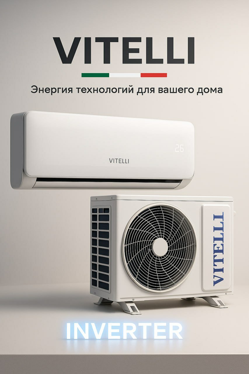 Сплит система VITELLI VSL-07I, мощность 7000 BTU, Wi-Fi (опция), А++ класс, инверторный кондиционер на 20 м², белый